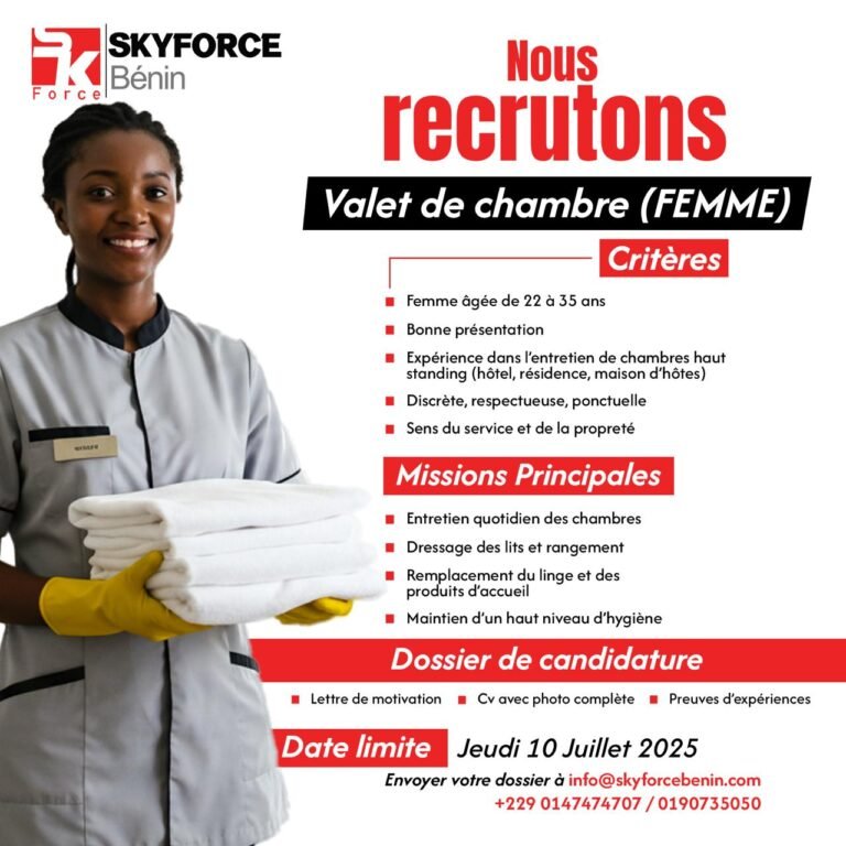 RECRUTEMENT D'UN VALET DE CHAMBRE (FEMME) - SKYFORCE Bénin